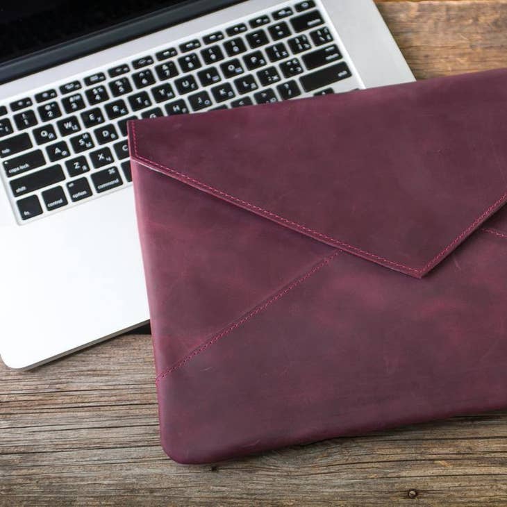 Logan Red Leather Laptop Cover - Minimalist Design – Inland Leather Co