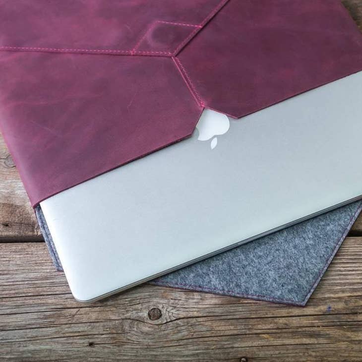 Logan Red Leather Laptop Cover - Minimalist Design – Inland Leather Co