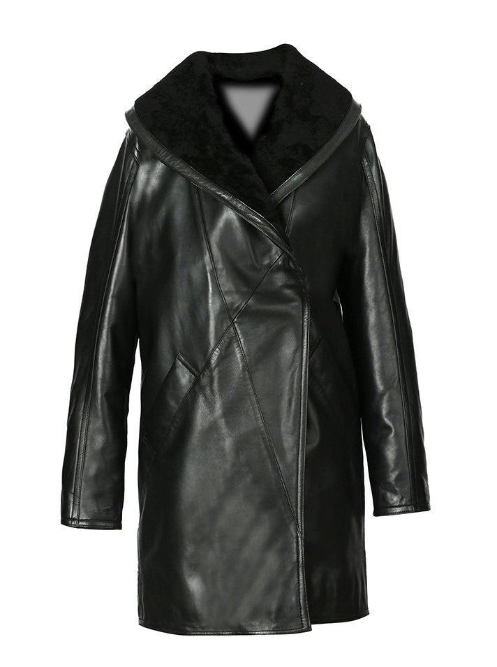 Women's Scully Black Full Length Faux Fur Leather Coat – Inland Leather Co