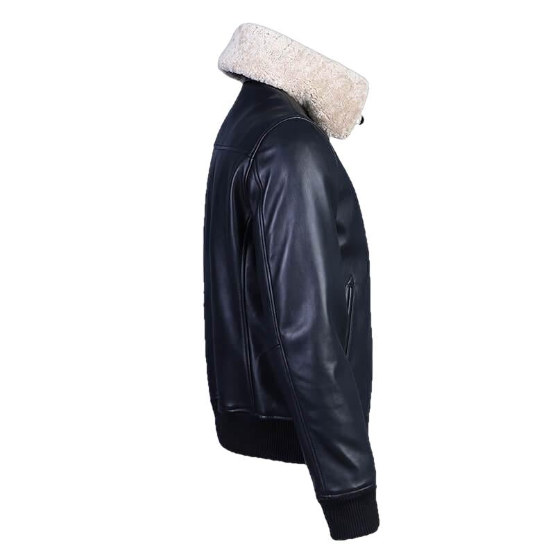 Karakul Mens Pilot Leather Jacket Faux Fur Collar – Inland Leather Co